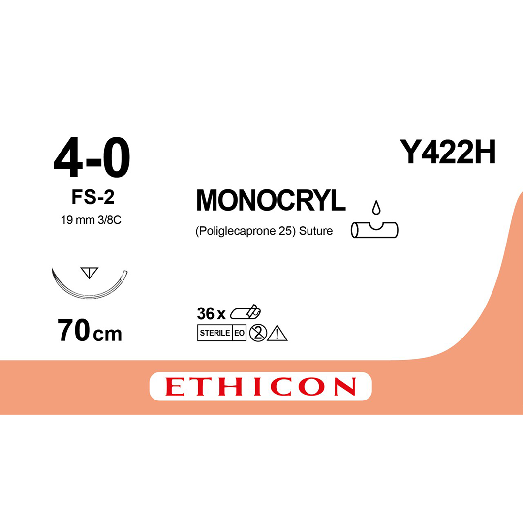 Sutura Ethicon MONOCRYL Y422H - 4-0, Ago 3/8 FS-2 mm 19 - Incolore (co ...